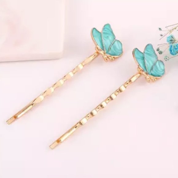 Accessories | New Aqua Blue Butterfly Hair Clip Set Of 2 | Poshmark